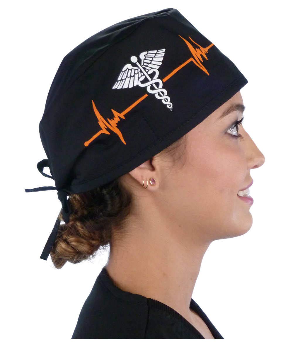 Sparkling EARTH EKG Signal Medical Sign Caduceus Symbol Unisex Classic Surgical Style Scrub Working Cap - 100% Cotton - Made in The USA!