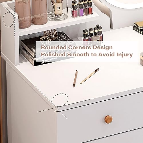 Vanity with Lights and Mirror Desk and Chair, 3 Light Settings & Adjustable Brightness, Modern Makeup Vanity Desk Set with 6 Drawers, Open Storage Shelves, Dressing Table for Bedroom ( Color : Gray ,