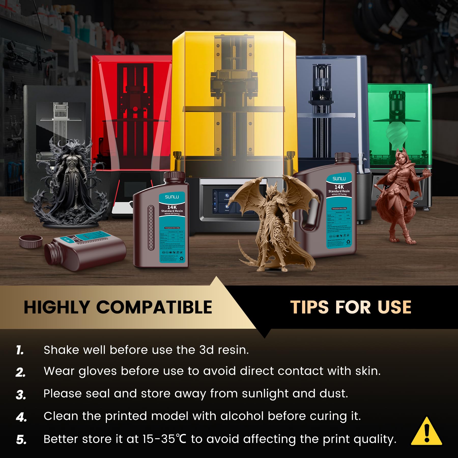 SUNLU 3D Printer Resin, 2000g Standard Photopolymer 405nm UV Curing Resin for 4K/8K LCD/DLP/SLA Resin 3D Printer, 3D Printing Liquid Fast Curing Resin, High Precision, Low Shrinkage, 2KG, Grey