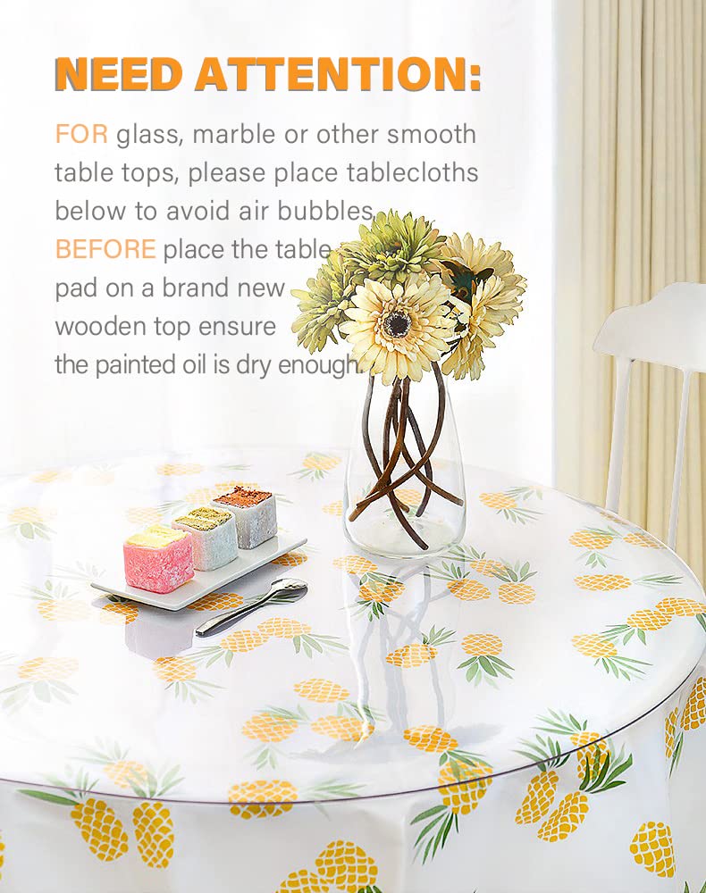 VeeCano 54 Inch Round Clear PVC Table Protector Kitchen Countertop Cover Protector Waterproof Table Cover Rectangle Plastic Tablecloth Vinyl Non Slip Oblong for Circle Coffee Dining Table 1.5mm Thick