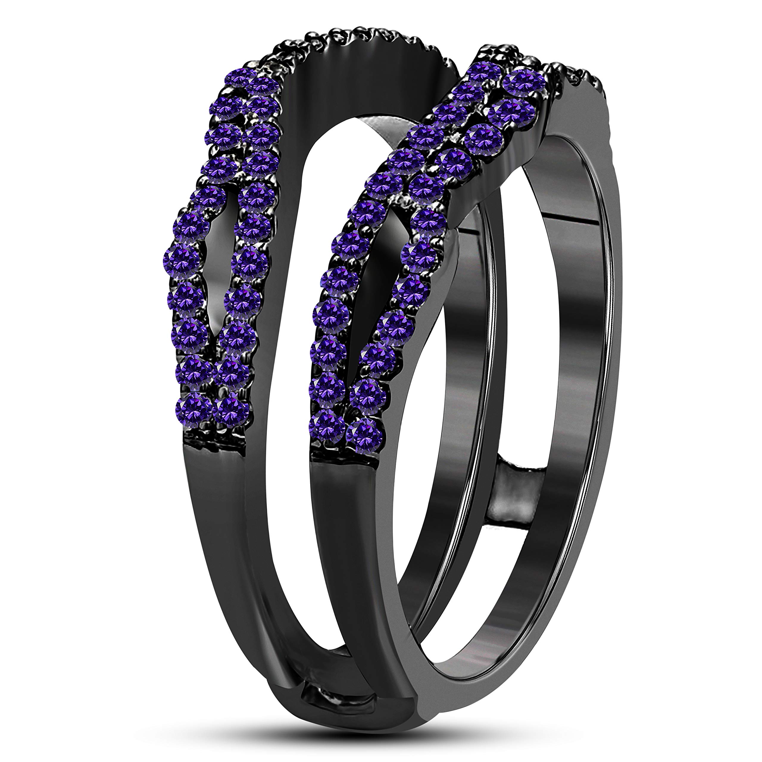 Women Double Infinity Wedding Band Enhancer Guard Ring 0.75ctw CZ Amethyst Round 14K Black Rhodium Plated in 925 Sterling Silver (11)