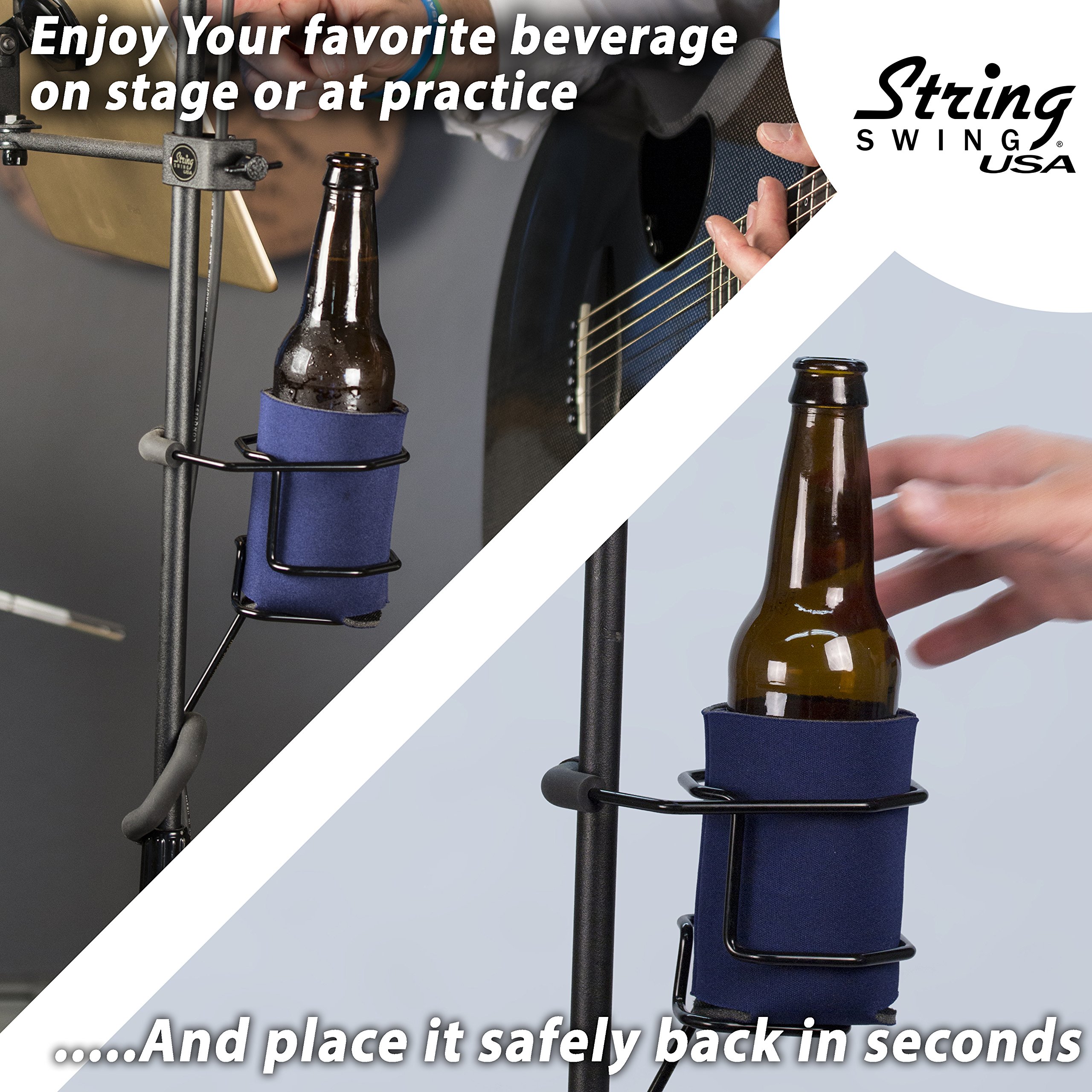 String Swing SH01 Mic Stand Drink Holder for Coffee Travel Mug and Water Bottle - Made in USA Black