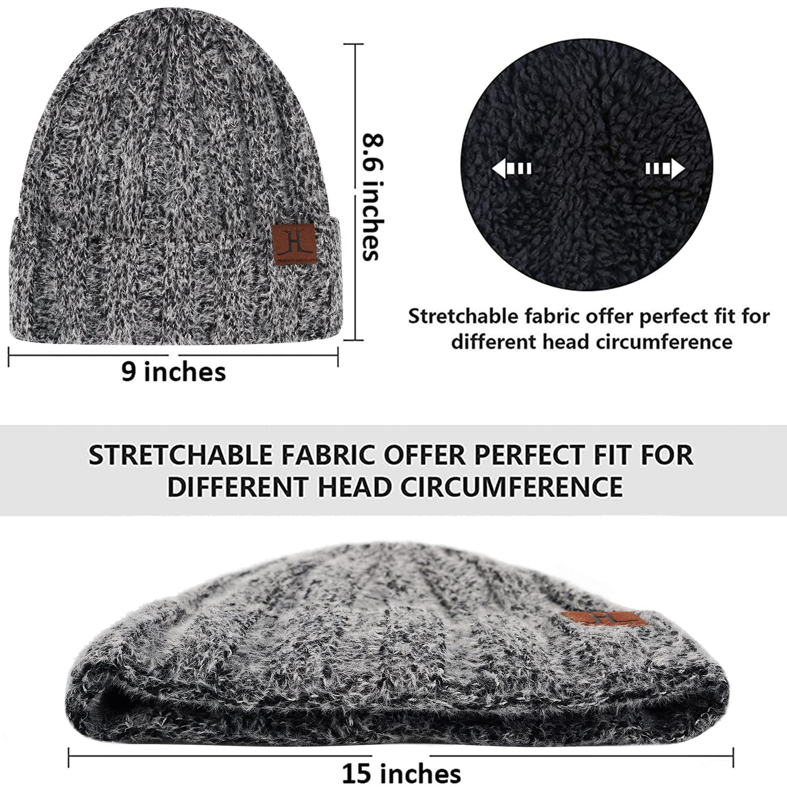 Womens Winter Warm Knit Beanie Hat Touchscreen Gloves Set with Fleece Lined Skull Cap Gloves Set for Women