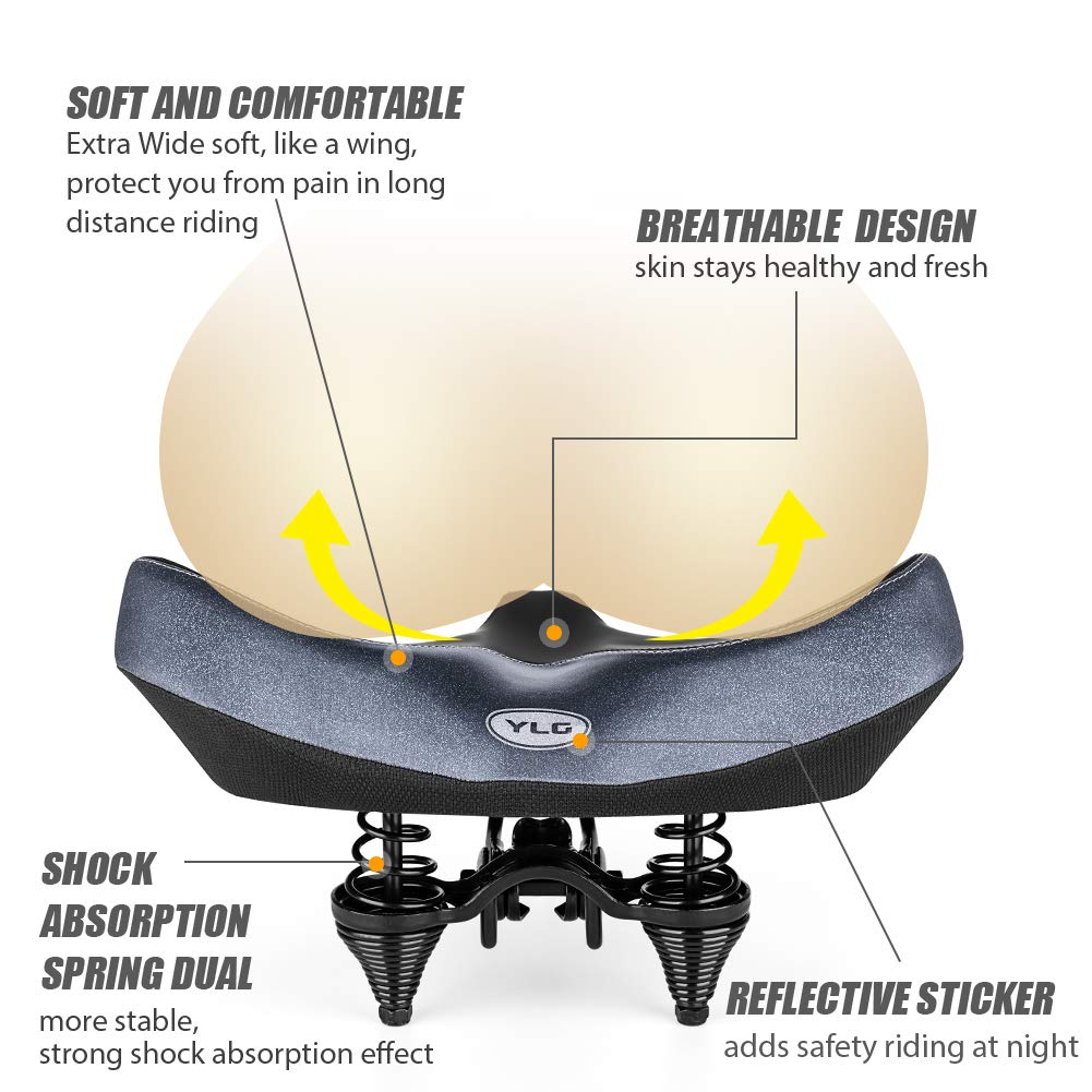 YLG Oversized Comfort Bike Seat - Memory Foam Replacement Saddle, Waterproof Universal Fit for Women and Men