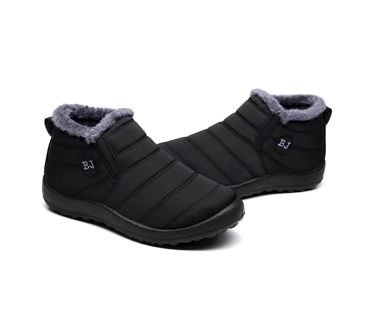 Women Warm Ankle Snow Boots Fur Lining Thickening Slip On Winter Shoes Black US 8.5(41)