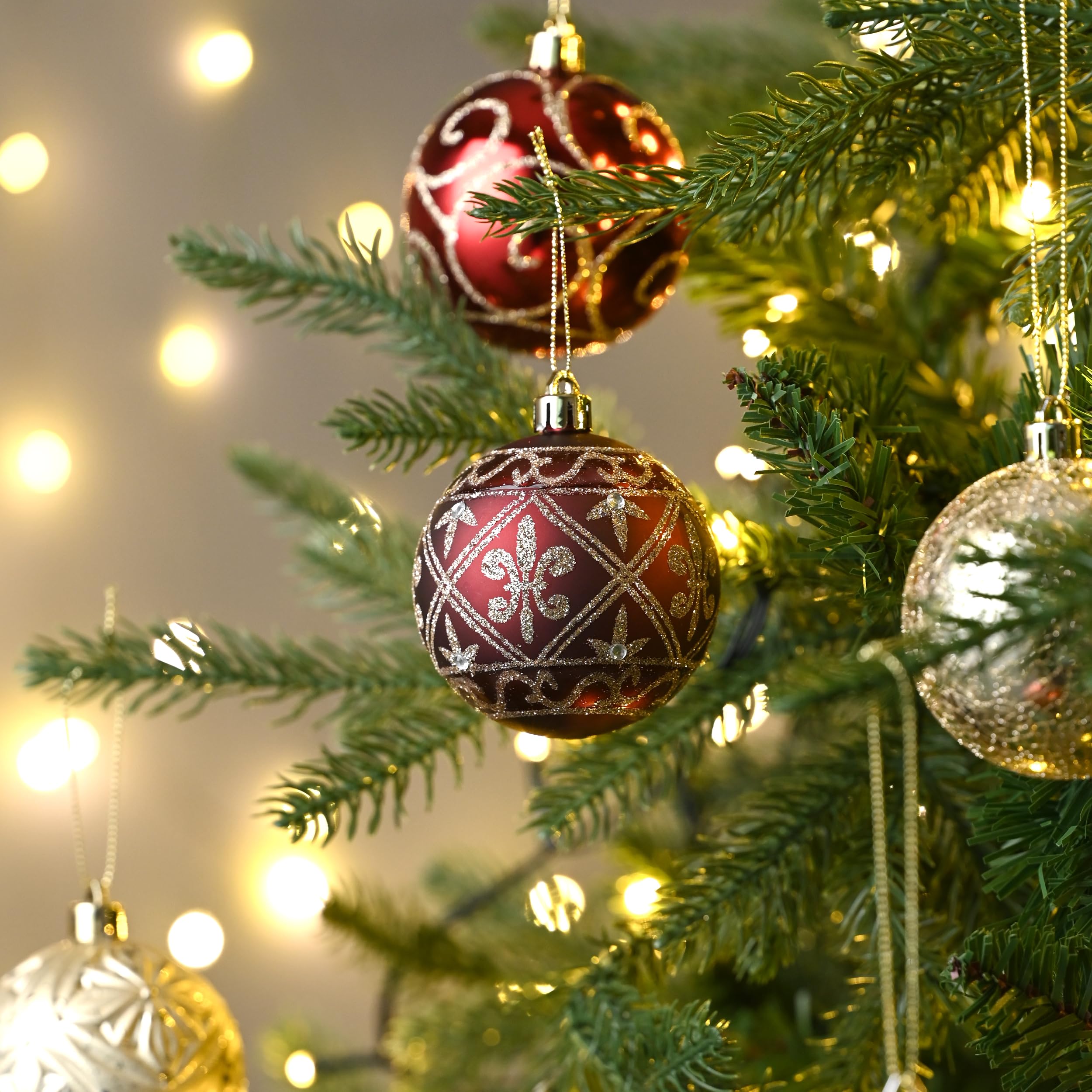 Valery Madelyn Christmas Ball Ornaments, 9ct Red and Gold Shatterproof Christmas Tree Decorations Set, 2.76 Inches Luxury Hanging Ornaments for Xmas Trees Bulk Holiday Decor