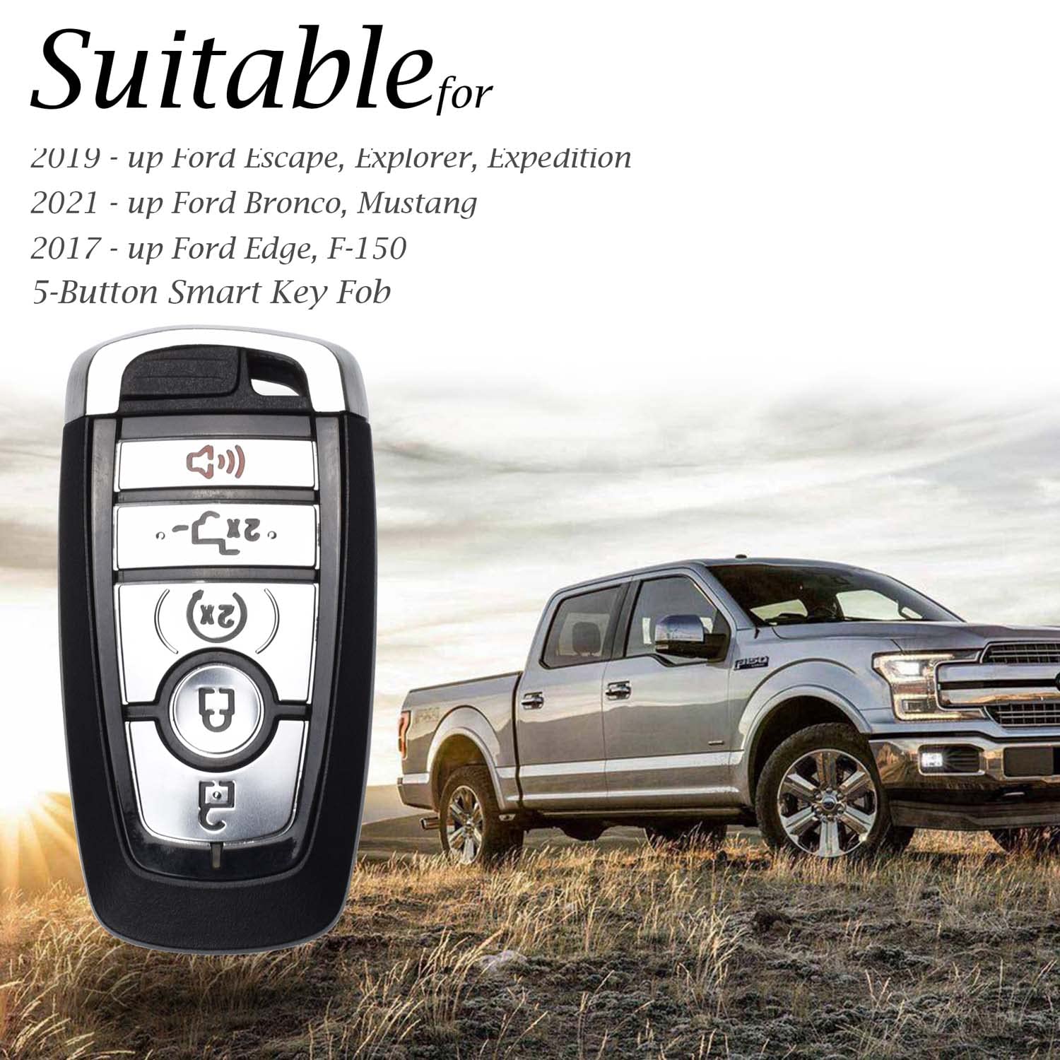 Vitodeco Leather Smart Key Fob Case Compatible with Ford Escape 2023, Bronco 2023, Explorer 2023, Edge 2023, Expedition 2023, F-150, Mustang 2023, F150 2023 and More Models (5-Button, Black/Red)