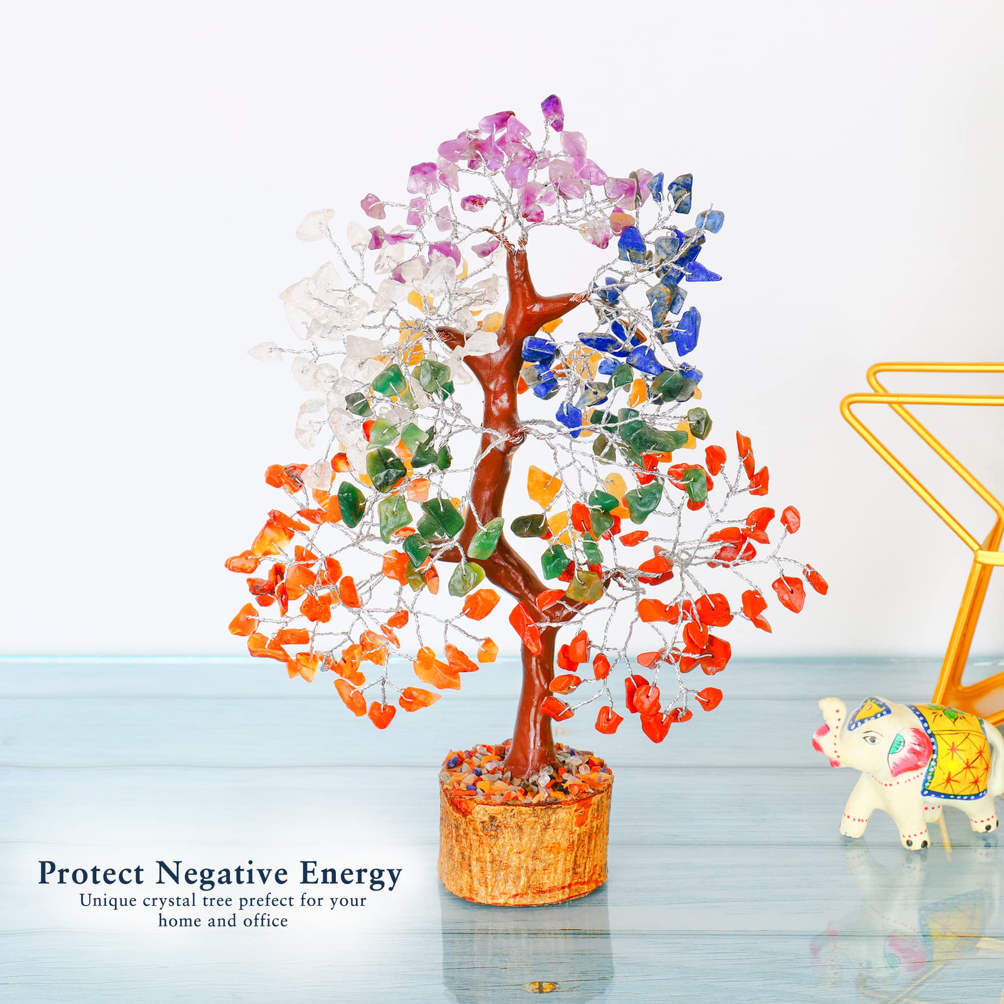 YATHABI Seven Chakra Tree - Crystal Tree for Positive Energy - Crystals and Healing Stones - Chakra Tree - Gem Tree - Crystal Bonsai Tree - Crystal Decor - Crystal Tree