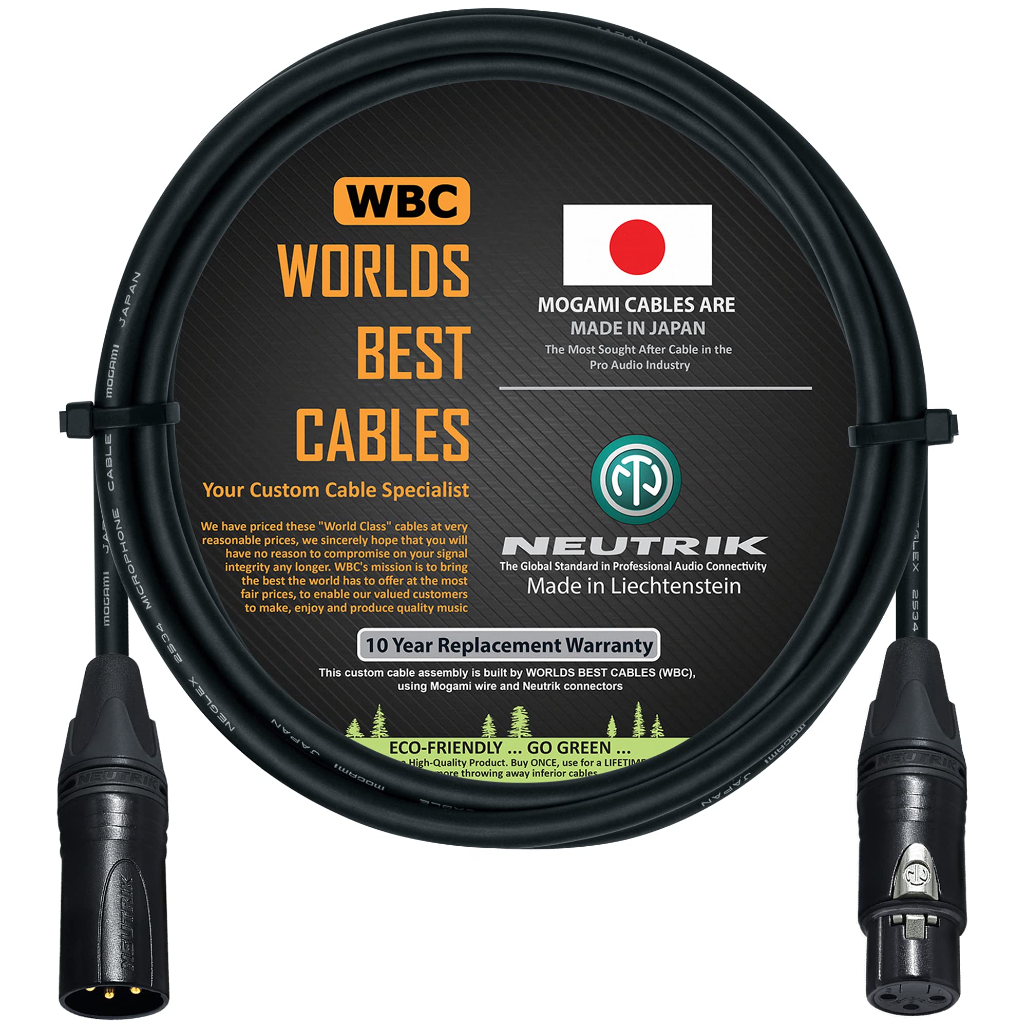 WORLDS BEST CABLES 3 Foot â Quad Balanced Microphone Cable CUSTOM MADE using Mogami 2534 wire and Neutrik NC3MXX-B Male & NC3FXX-B Female XLR Plugs.