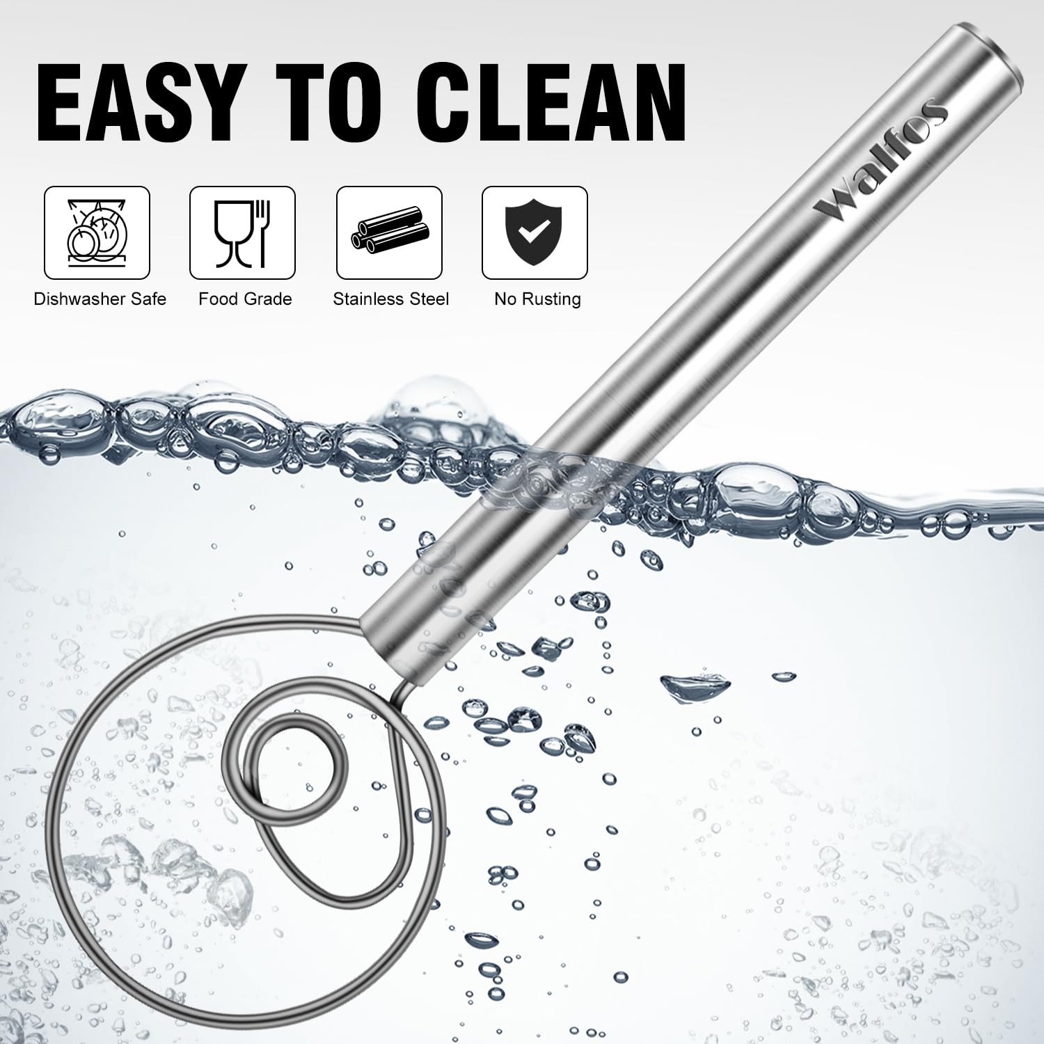 Walfos Danish Dough Whisk, Rustproof Stainless Steel Bread Whisk, Quick Mixing Bread Mixer, Dutch Dough Whisk for Cooking, Blending, Whisking, Stirring, Sourdough, Pizza, Pastry, Cake Batter(2pcs)