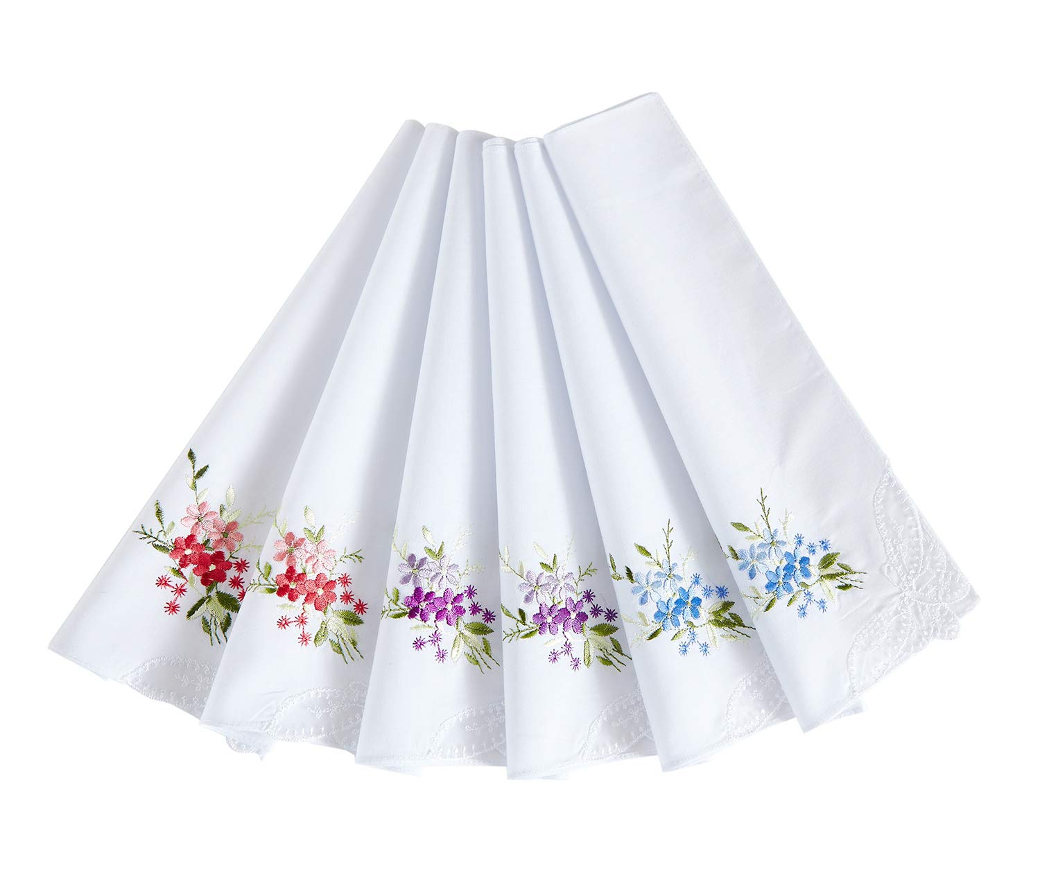 Women's 100% Cotton Handkerchief,Embroidery Hankies Pack of 6, White, One Size