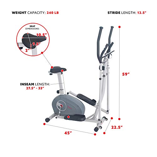 Sunny Health & Fitness 2 in 1 Magnetic Elliptical Upright Bike - SF-E3903