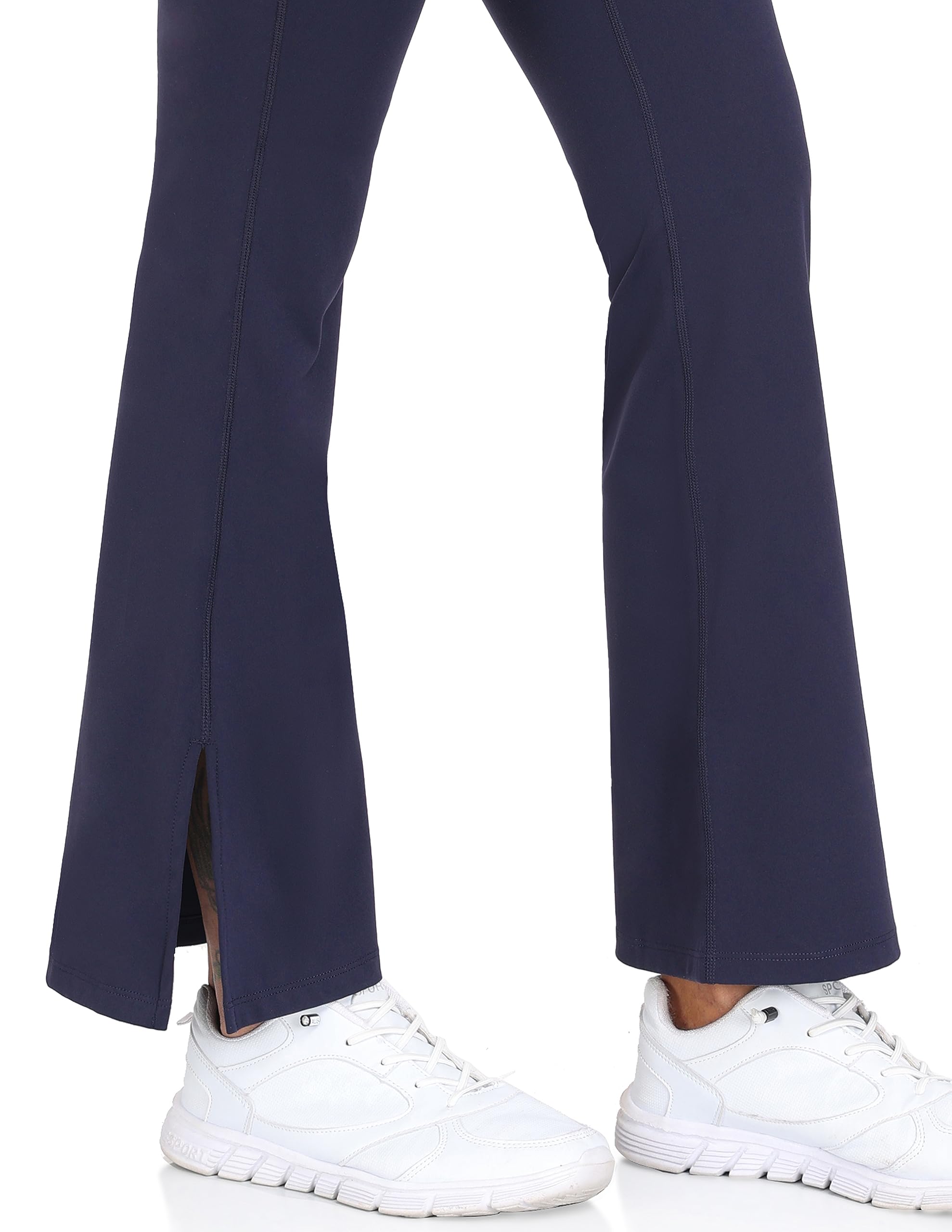 YUNOGA Women's Flare Leggings with Pockets, Crossover High Waist Buttery Soft Bootcut Yoga Pants, Split-Hem Bell Bottom Pants (L, Navy)