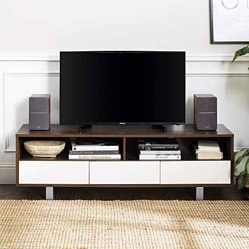 Walker Edison Mid Century Modern 3 Drawer Universal TV Stand for TV's up to 65" Flat Screen Living Room Storage Entertainment Center, 60 Inch, Dark Walnut
