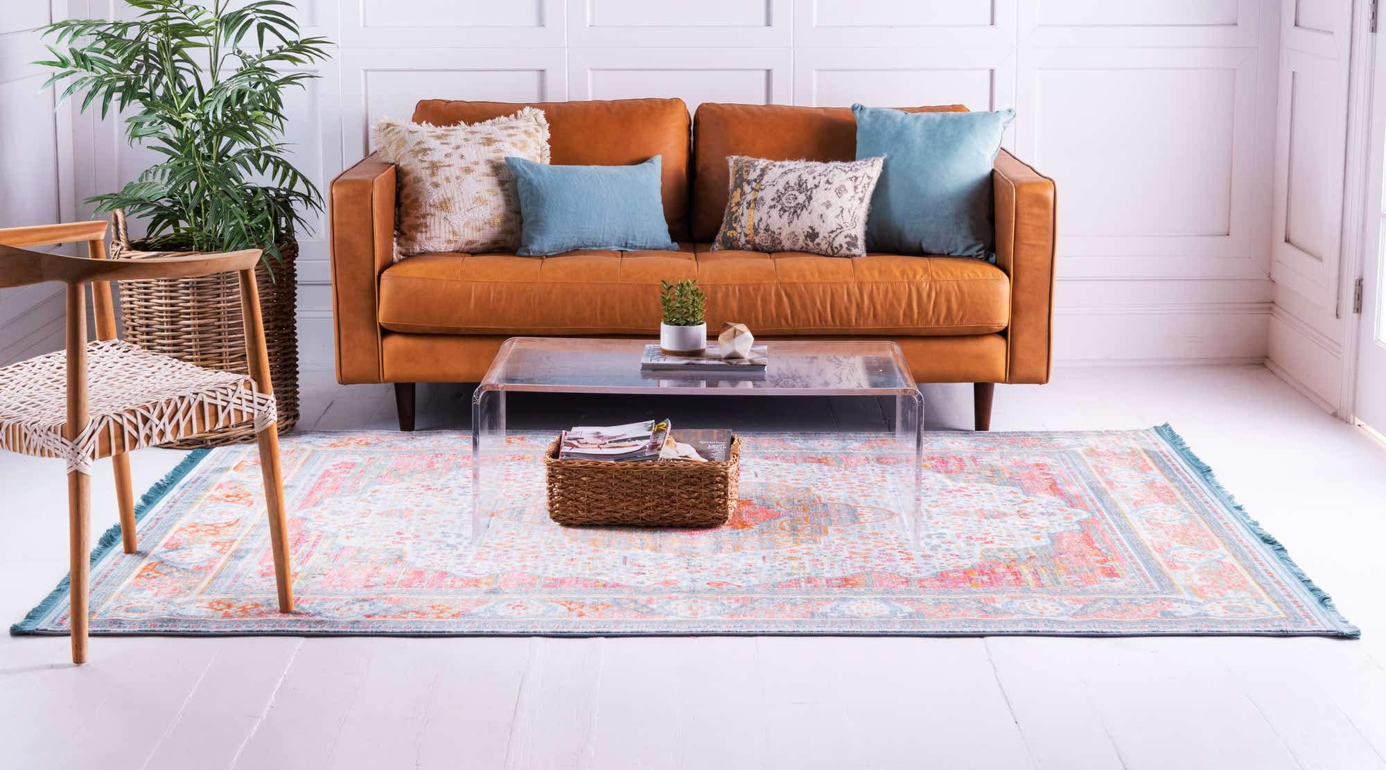 Unique Loom Baracoa Collection Area Rug - Malecon (5' 5" x 8' Rectangle, Light Blue/ Orange)