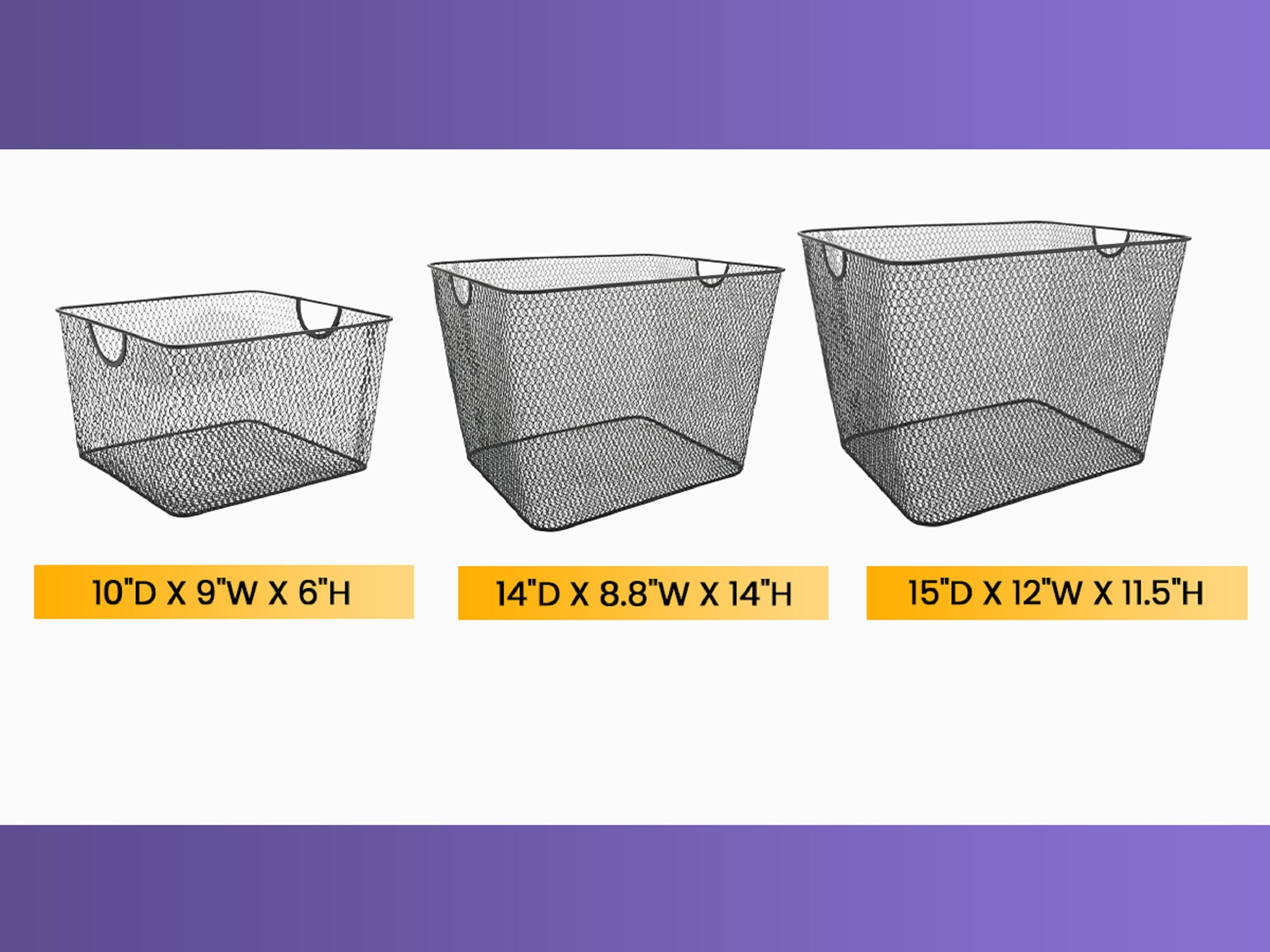 YBM HOME Kitchen Pantry Organizer Wire Basket for Shelves, Cabinets, Pantry, Countertop, Mesh Open Storage Bin Metal Basket for Organizing Food Supplies 14 x 10 x 9, Pack of 6, Silver