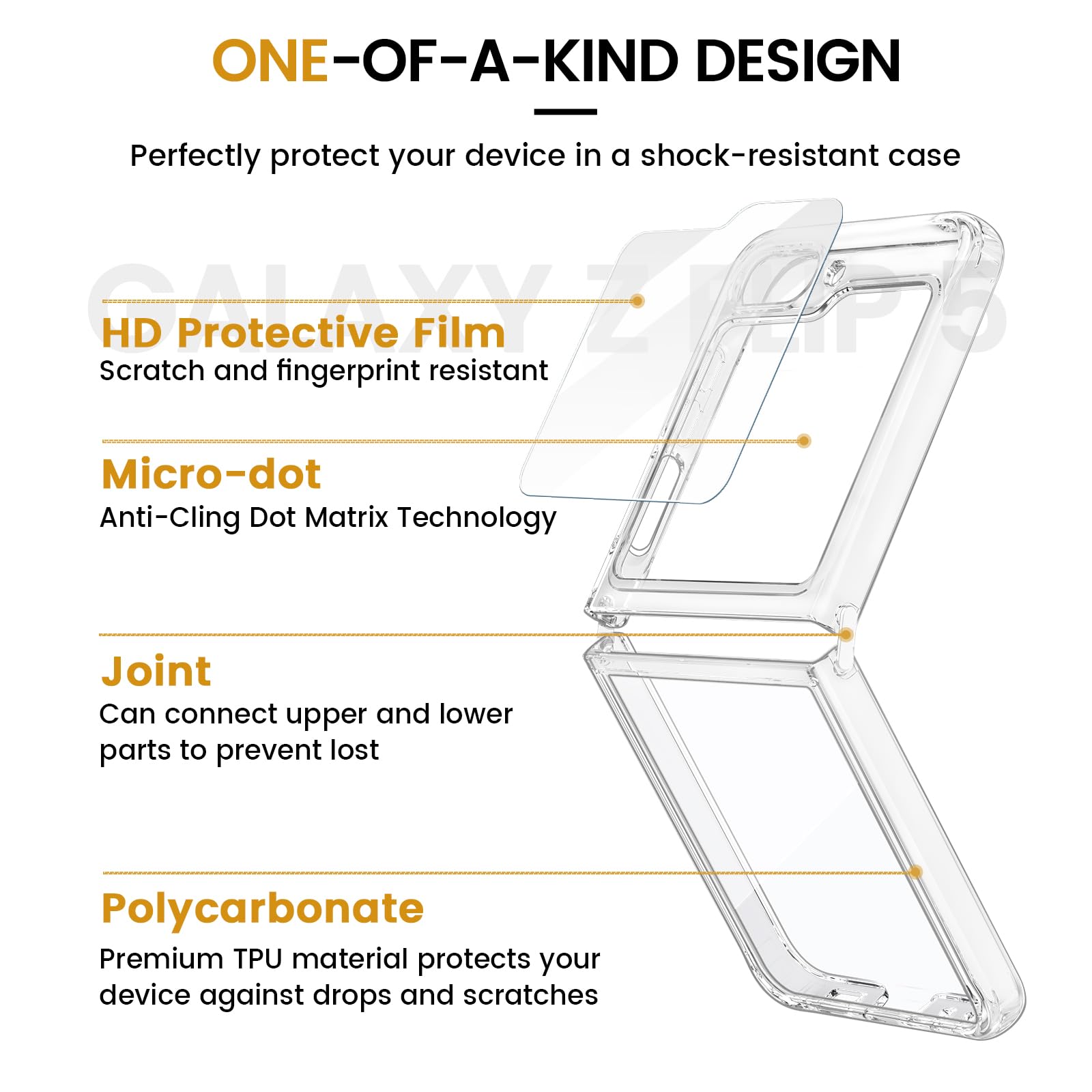 VEGO for Samsung Galaxy Z Flip 5 Case with Screen Protector, TPU Crystal Clear Case, Ultra Slim, Wear-Resistant, Spray Paint Bumper Cover Case for Flip 5 Phone Case - Full Clear