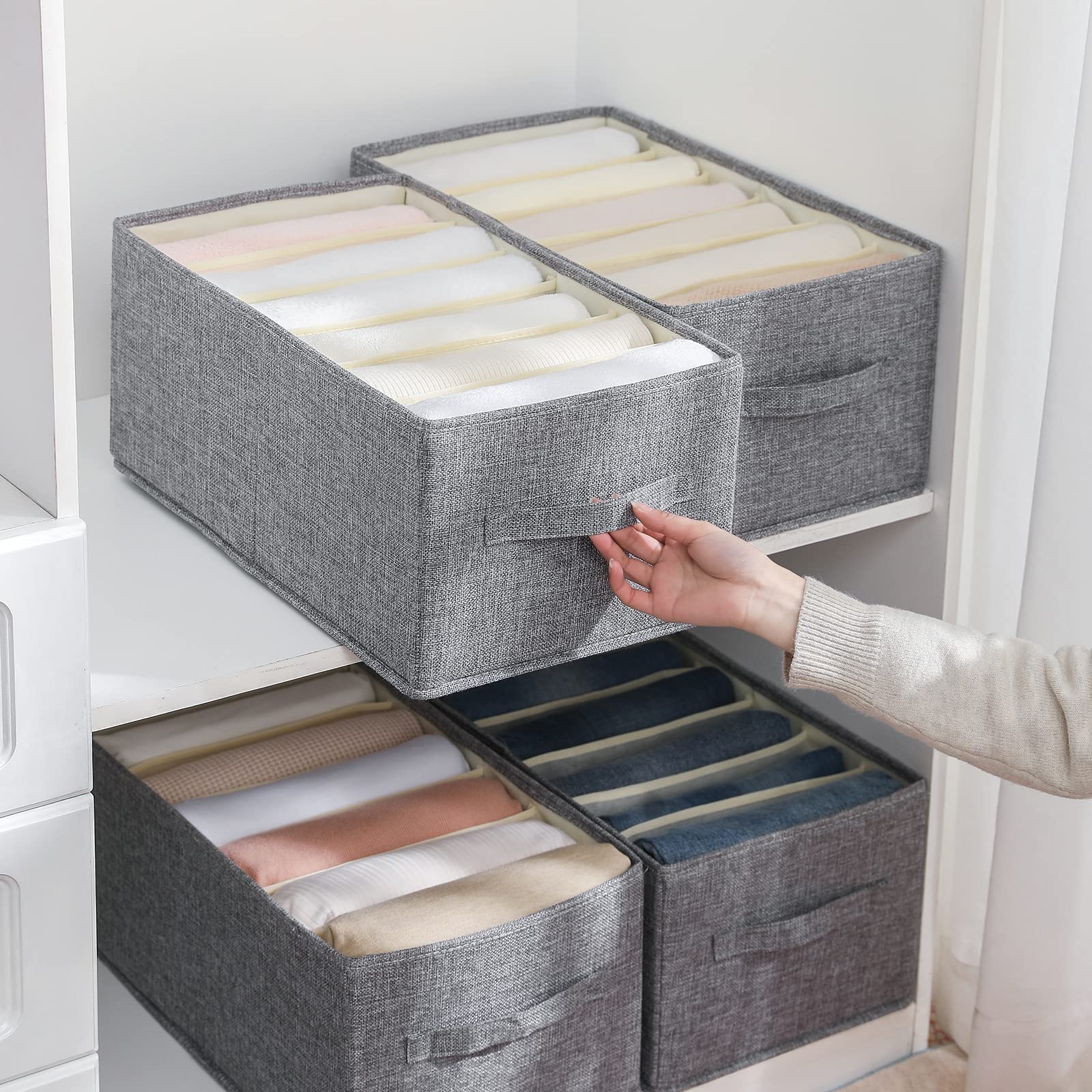 Wardrobe Clothes Organizer for Folded Clothes, Closet Organizers and Storage with Reinforced Handle Thick Fabric for Clothes, Jeans and Pants Organization, Foldable and Stackable with Built-in PP