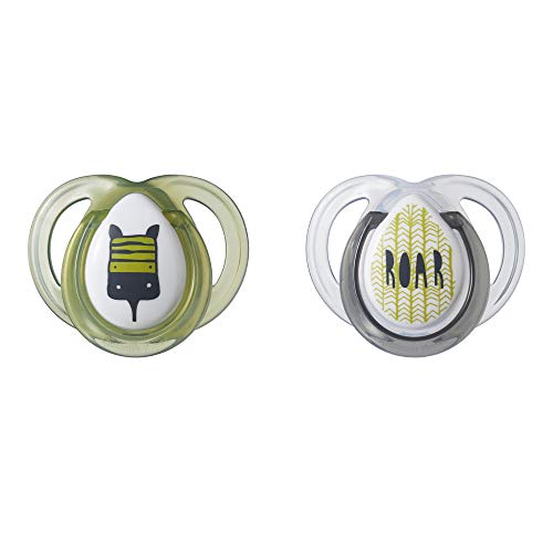 Tommee Tippee Every Day Pacifiers, Symmetrical Design, BPA-Free Silicone Binkies, 0-6m, 2-Count, Colors and Designs Vary