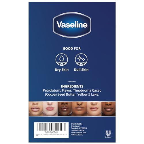 Vaseline Lip Therapy Creme Brulee Mini, White Petrolatum, Advanced Moisturizer, Relieves Dull and Dry Skin, Mini Vaseline Petroleum Jelly, Soft & Smooth Vaseline Lips (Pack of 6-0.25 Oz Ea)