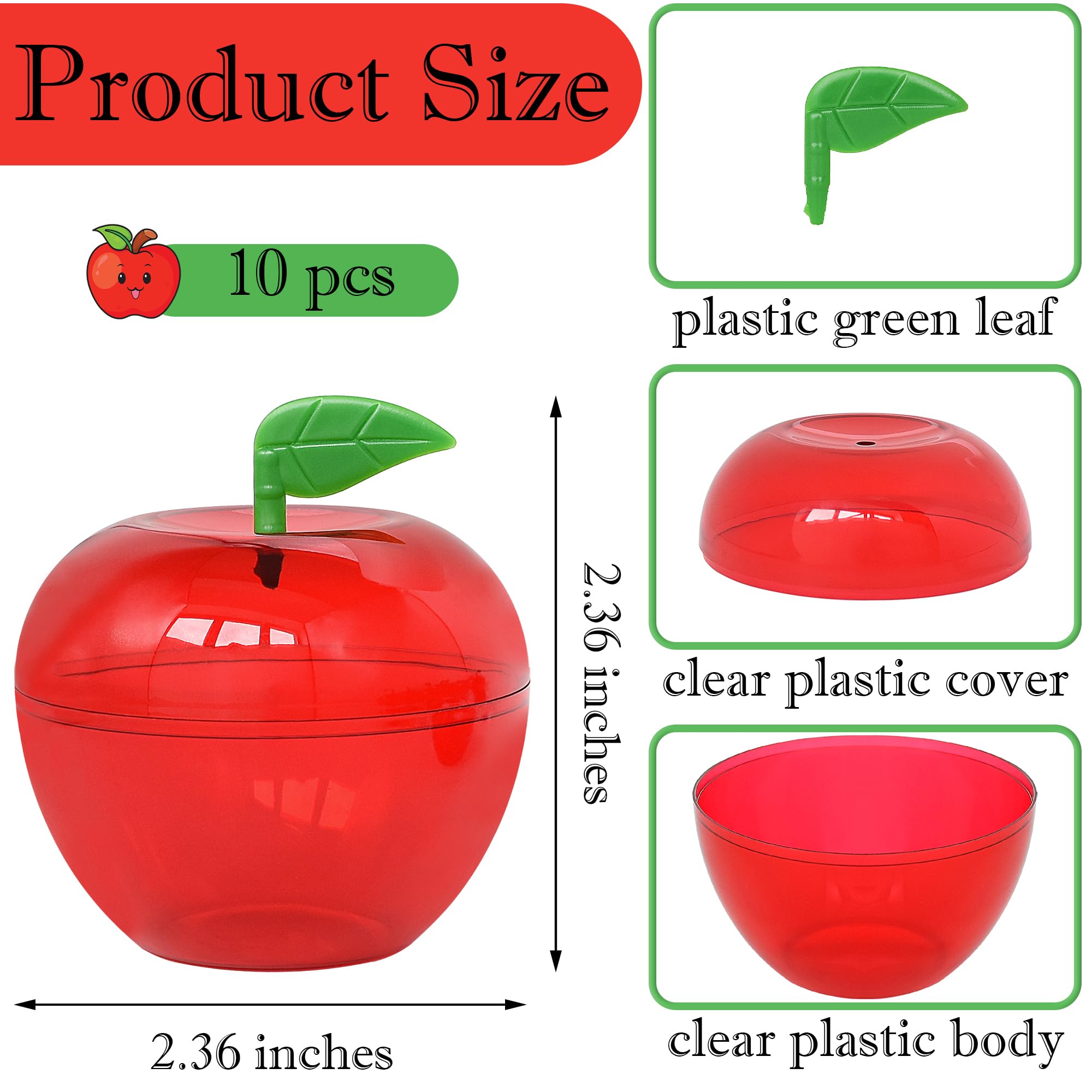 Yuronam 10 Pcs Mini Christmas Apple Container Plastic Filled Bobbing Apple Containers for Valentine, Wedding Decorations, Party Favor