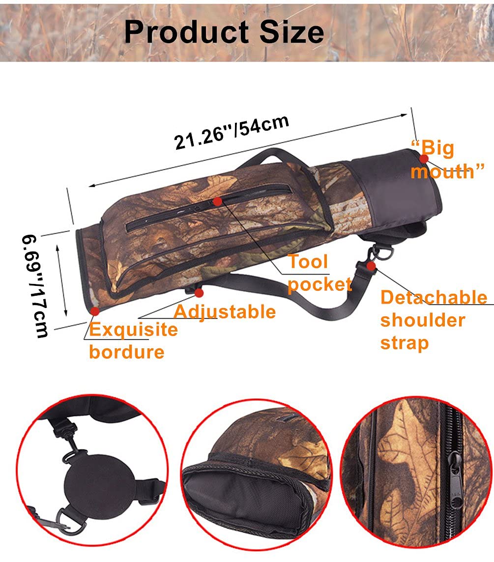 UNISTRENGH Archery Back Arrow Pot 3 Point Harness Waterproof Quiver, Arrow Holder Shoulder Bag for Hunting Shooting (Camouflage)