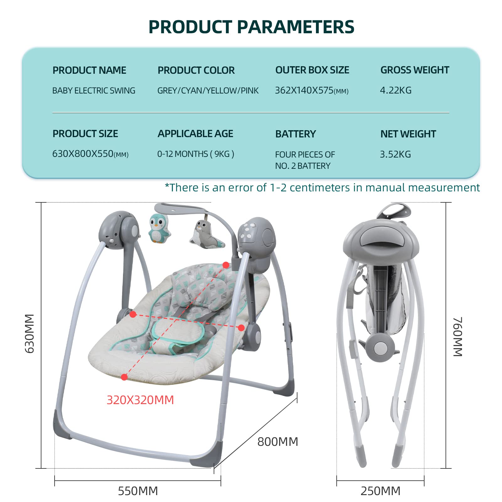 Vannetgo Comfort Portable Swing,Comfort Baby Rocking Chair with Soothing Music,Foldable,Bionic Design, Baby Rests Peacefully (WTY25122)