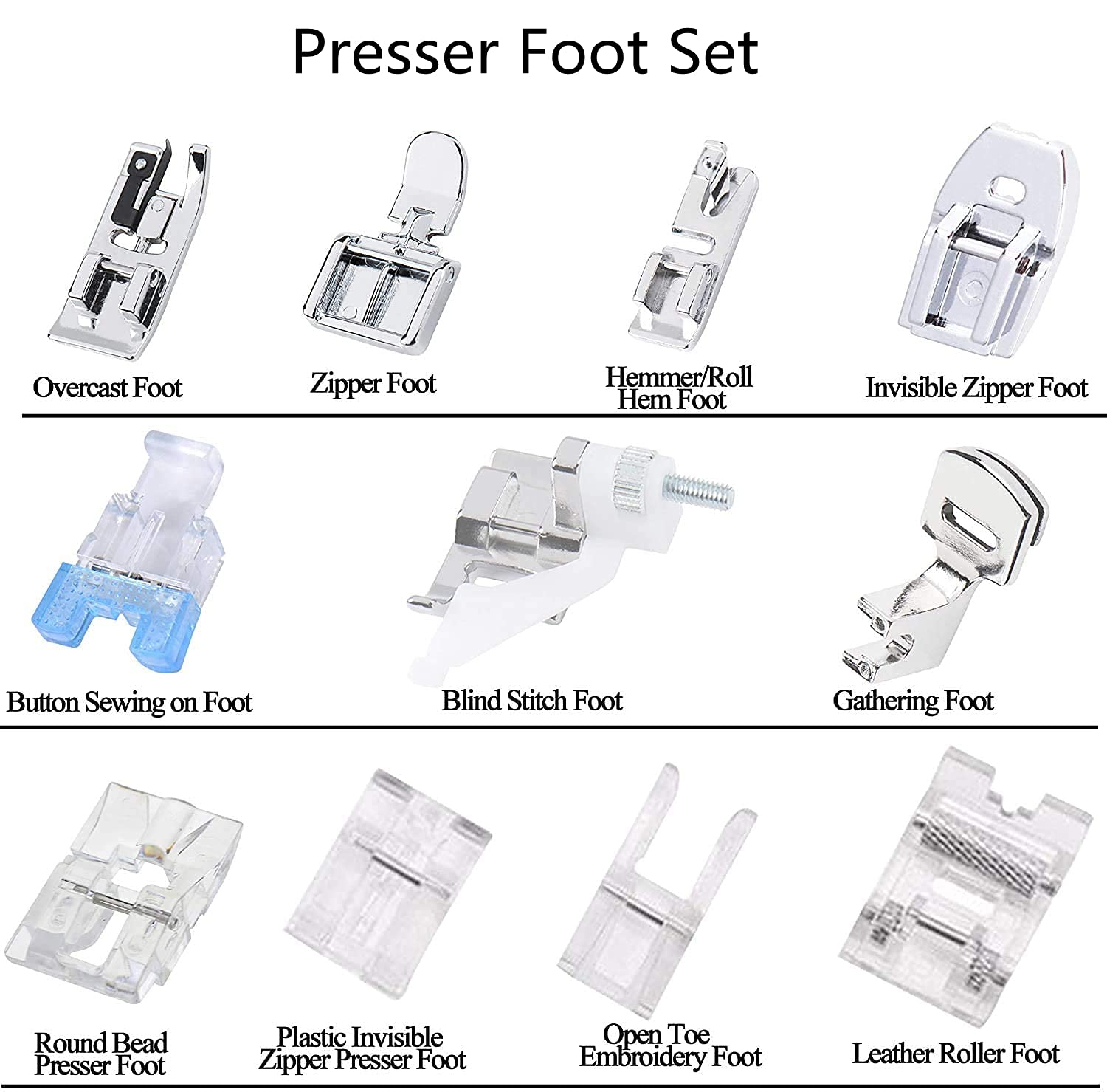 YOFAN 11 pcs Sewing Machine Presser Feet Set,Multifunction Presser Foot Parts Accessories for Brother, Babylock, Singer, Janome, Kenmore (11-Pack #2)