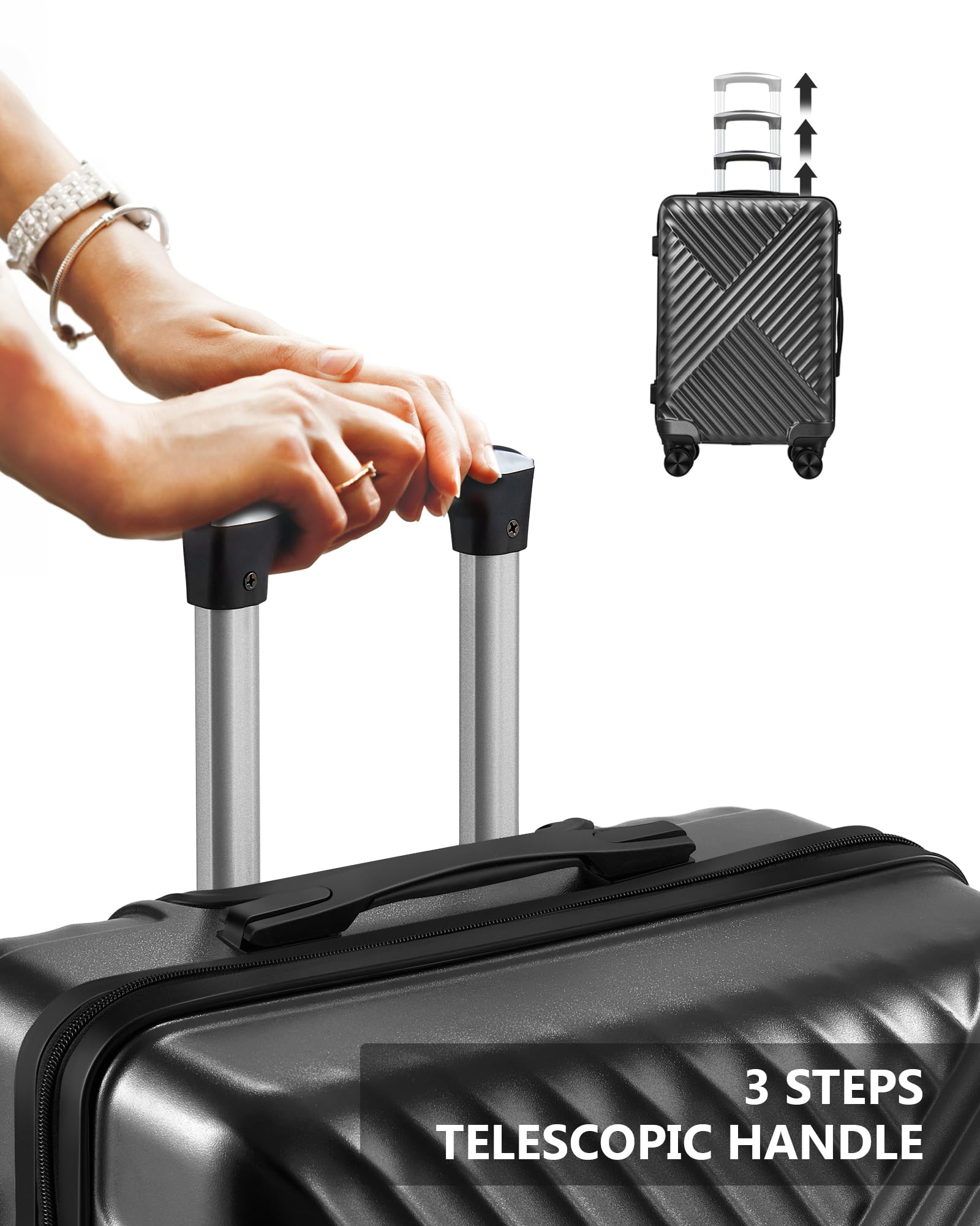 SunnyTour 3 Piece Luggage Sets PC Durable Suitcase with Wheels TSA Lock, 20"/24"/28" Lightweight Travel Luggage Set (Orange)