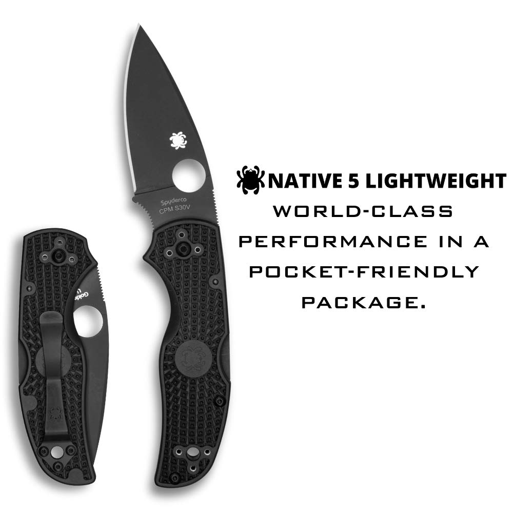 Spyderco Native 5 Signature Knife with 2.95" CPM S30V Black Steel Blade and Black FRN Handle - PlainEdge - C41PBBK5