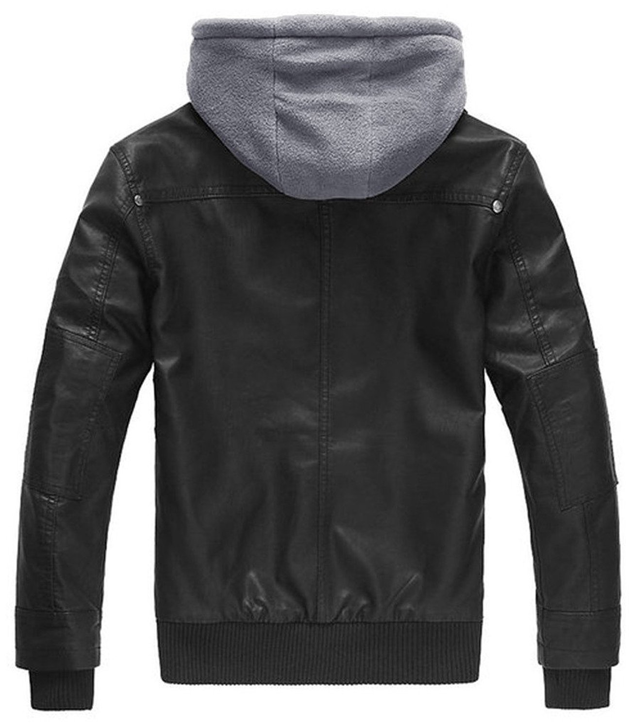 wantdo Men's Motorcycle Leather Jacket Hooded Warm Winter Jacket Large Black(Thick)