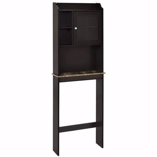 WISCLASS Modern Wood Bathroom Cabinet Organizer, Over-The-Toilet Storage, Space-Saving with Removable Adjustable Wood Panel and Silver Metal Door Handles, Black