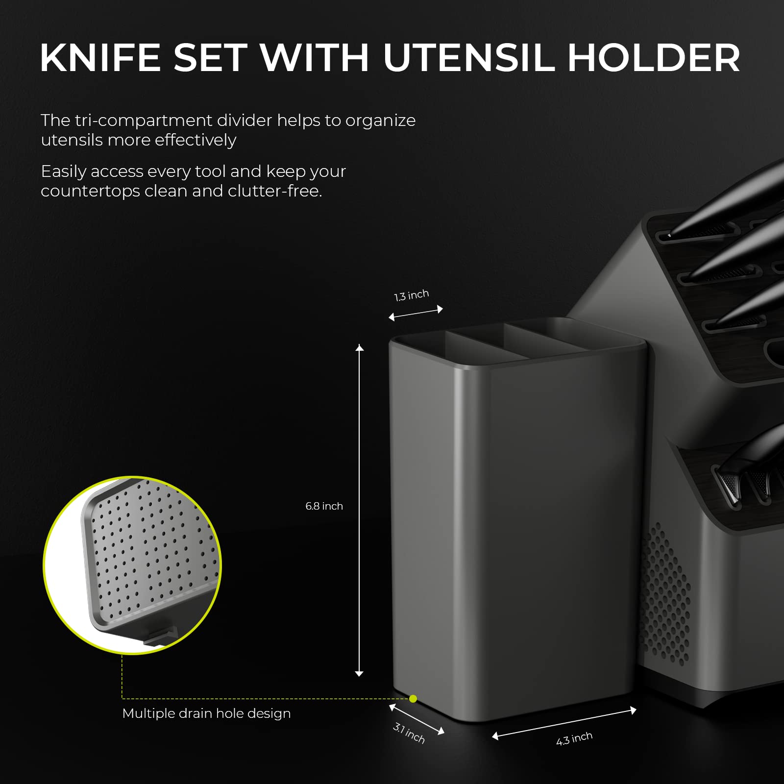 syvio Knife Sets for Kitchen with Block and Utensil Holder, Knives Set for Kitchen 15 Pieces with Built-in Sharpener, Knife Block Set for Storing, Slicing, Dicing&Cutting