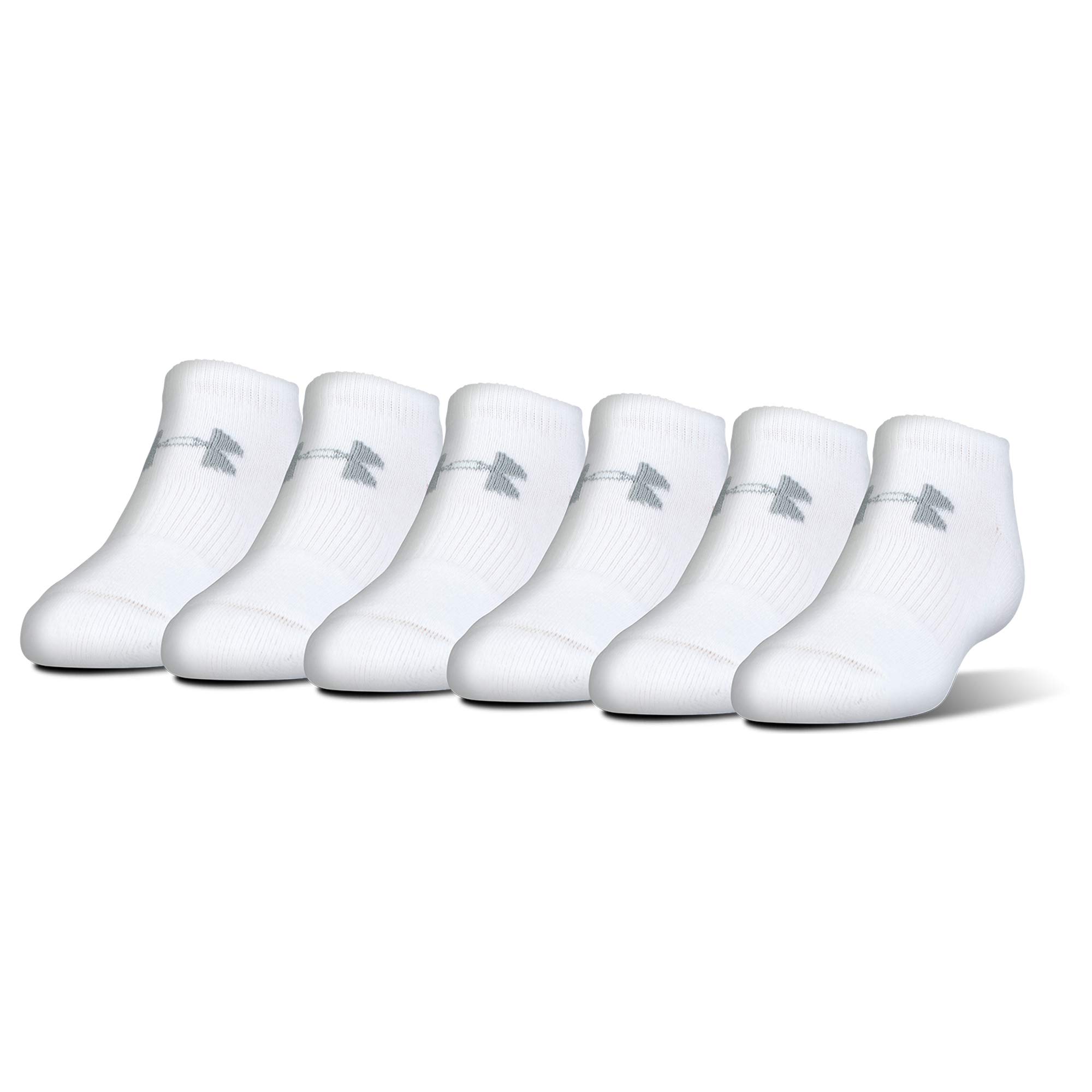 Under Armour Youth Cotton No Show Socks, Multipairs, White/Gray (6 Pairs), Small