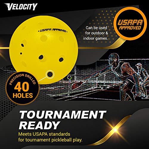 Velocity Premium Wood 2 Paddle + 4 Pickle Ball Set. Very Light, Responsive & Strong Easy to Hold & Comfortable.