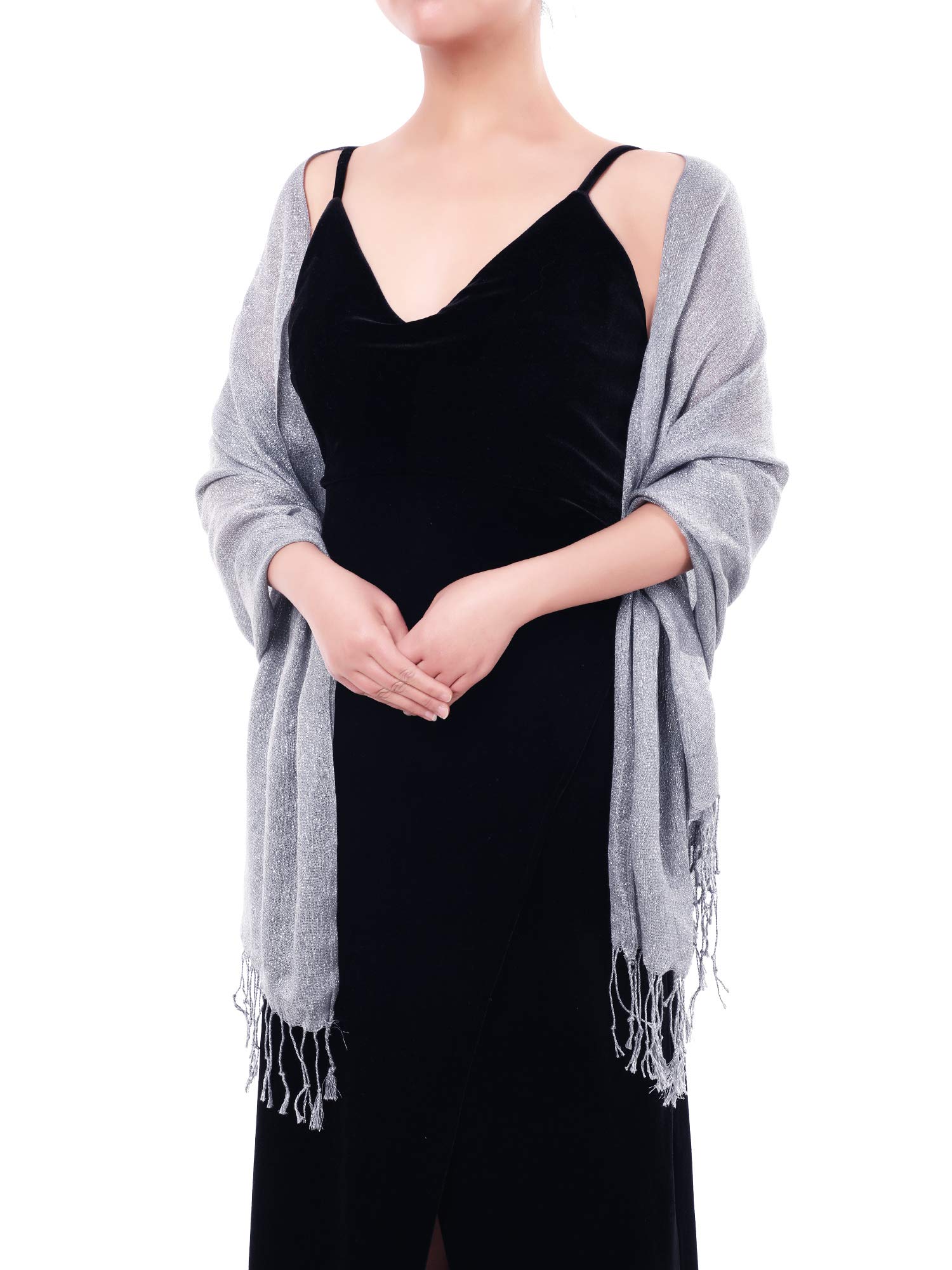 WILLBOND Womens Shawl Chiffon Bridal Evening Soft Wrap Scarf, Chiffon Scarf Ribbon Scarf Satin Scarf for Evening Dresses(L,Gray)