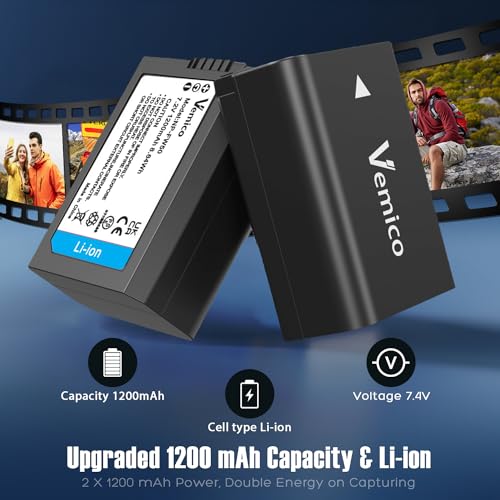 Vemico NP-FW50 Battery Charger Kit 2 X 1200mAh (Son.NP-FW51 Battery)