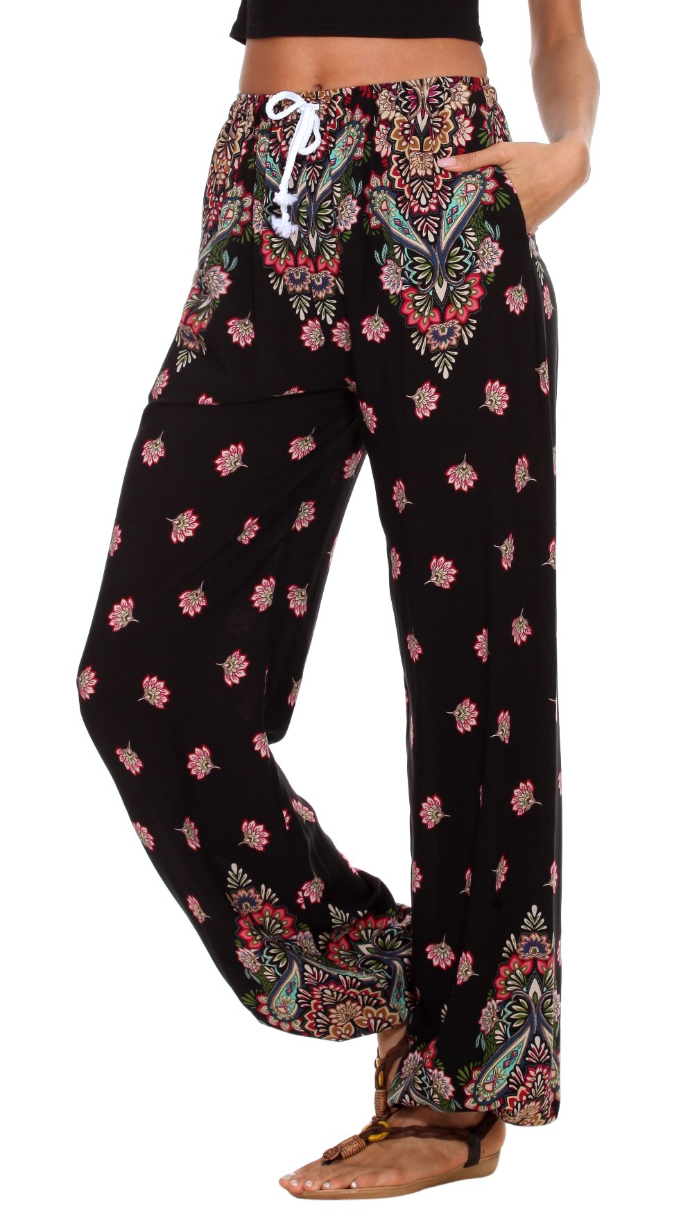 Urban CoCo Women's Floral Print Summer Boho Pants Harem Beach Vacation Pants (# 10, XL)