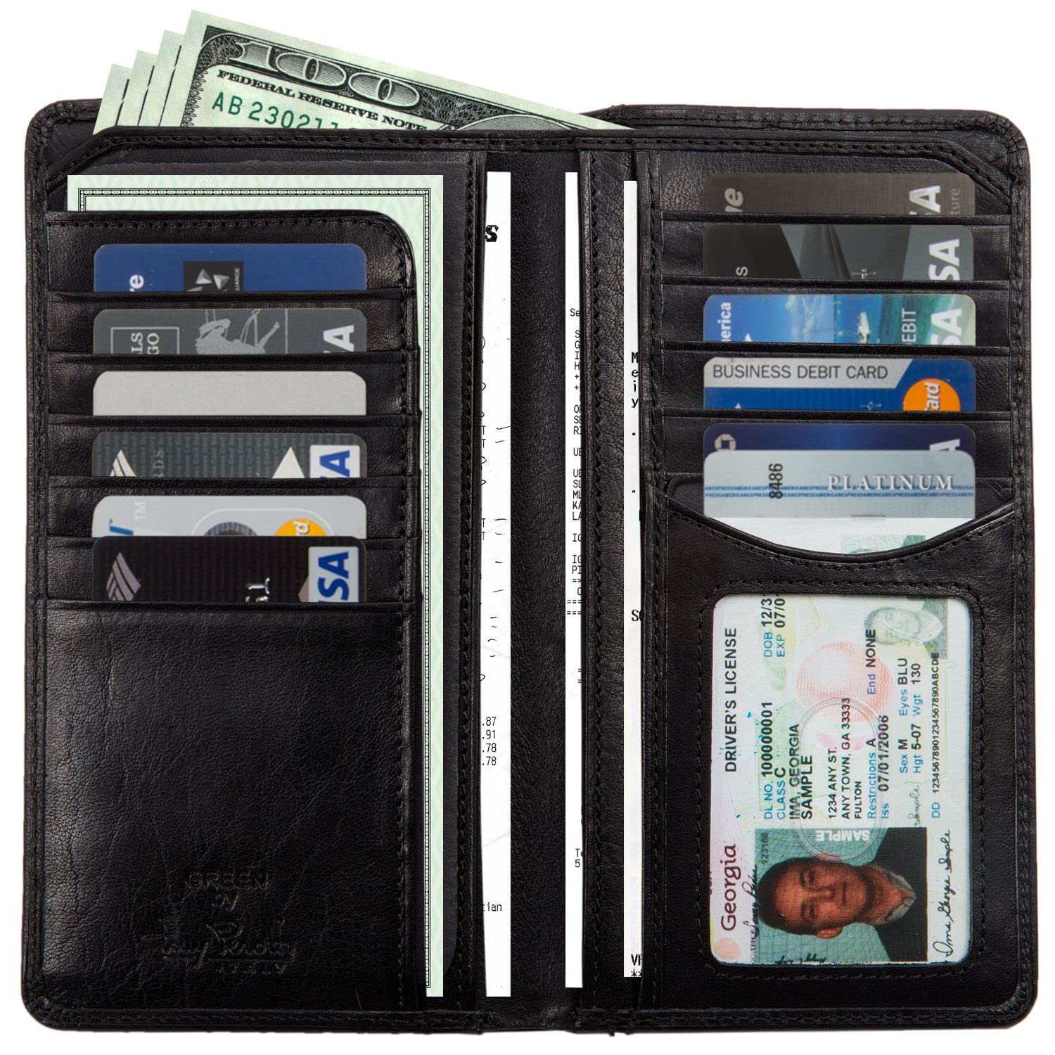 Tony Perotti Men's Leather Checkbook Long Wallets - Italian Bifold with Card Holders, Pockets, ID Window - Eco-Friendly Vegetable-Tanned Full Grain