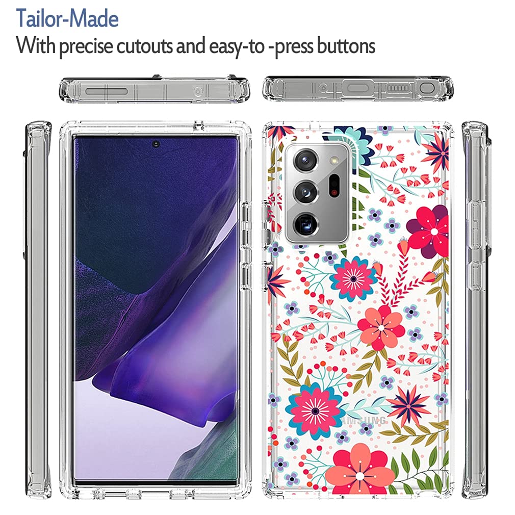 Zoeirc Case for Galaxy Note 20 Ultra 5G, Samsung Note 20 Ultra Clear Case, TPU 360 Full Body Shockproof Hybrid Bumper Crystal Clear Phone Case Cover for Samsung Galaxy Note 20 Ultra (Floral Prints)