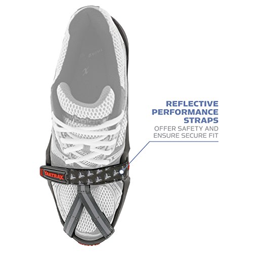Yaktrax Run Traction Cleats for Snow and Ice, Gray/Red, Small (8161)