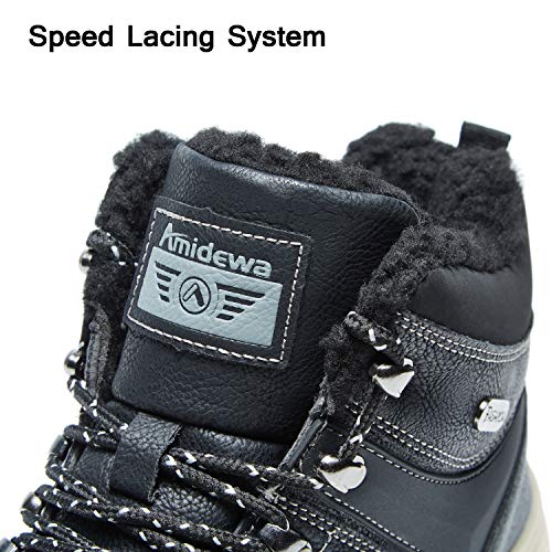 Yonune AMIDEWA Men’s Snow Ankle Boots Fur Lined Warm Anti-slip Outdoor Work Shoes for Cold Weather Hiking Camping Backpacking - BLACK - 11