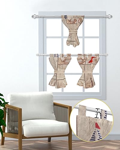 Tab Top Curtain Valance and Tiers Set,Summer Beach Red Starfish Shell Lifebuoy Light Filtering Kitchen Curtains Valances,Lighthouse Sea Nautical Boat Cafe Window Treatment Drapes for Bedroom