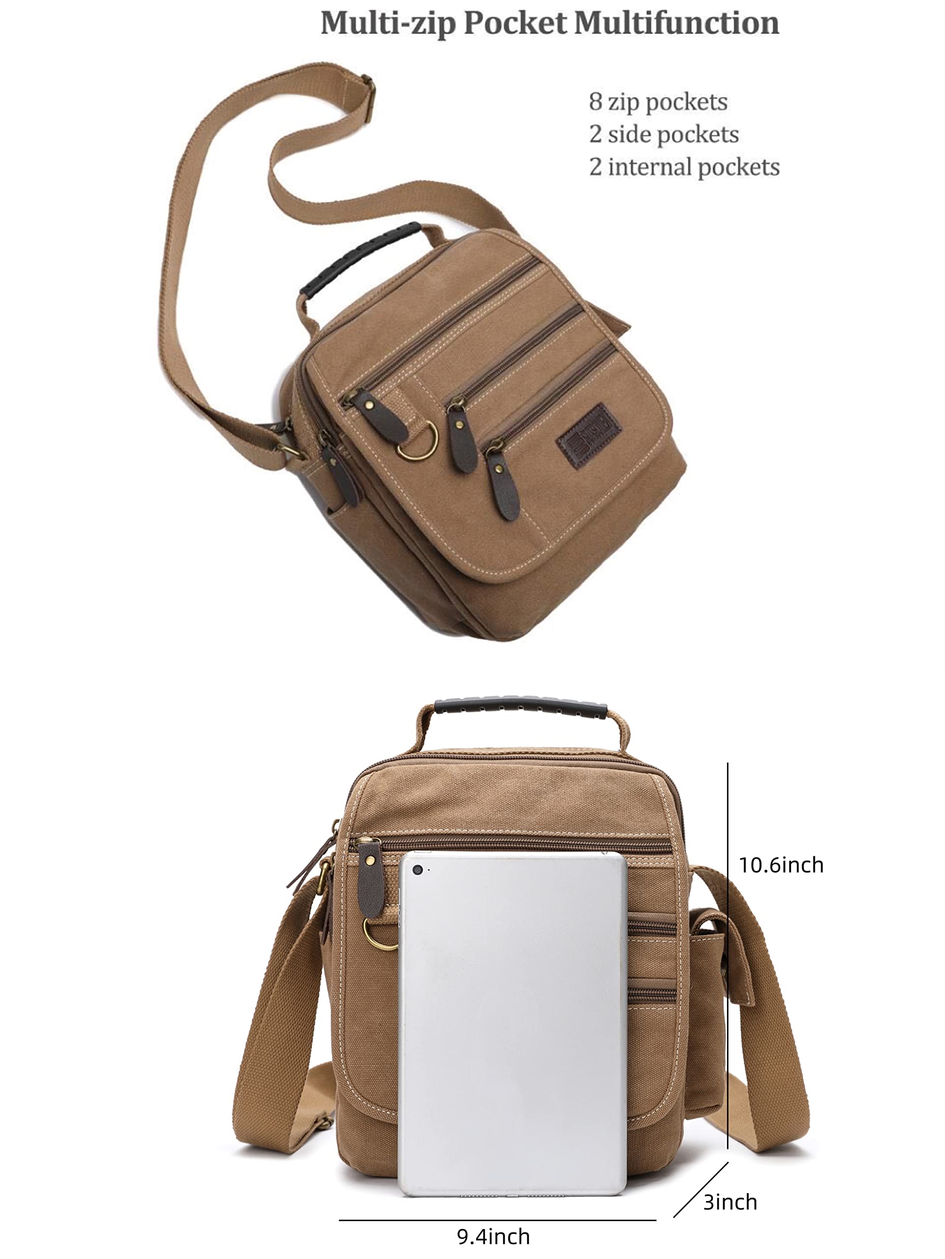 Sunsomen Mens bag Canvas Shoulder Bag Small Messenger Crossbody Bag Work Bag Vintage Multi-function(Army green)