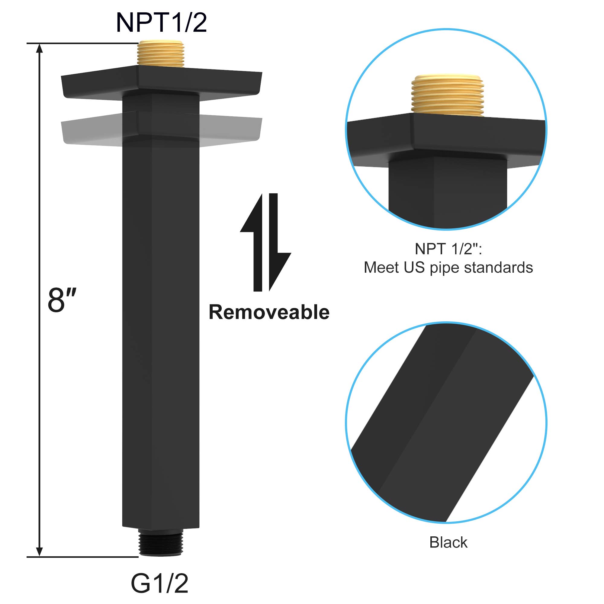 SunCleanse Rainfall shower faucet set Matte Black Shower Combo Set for Bathroom with High Pressure 10 inch shower head with handheld shower valves shower head and handheld Ceiling Mounted