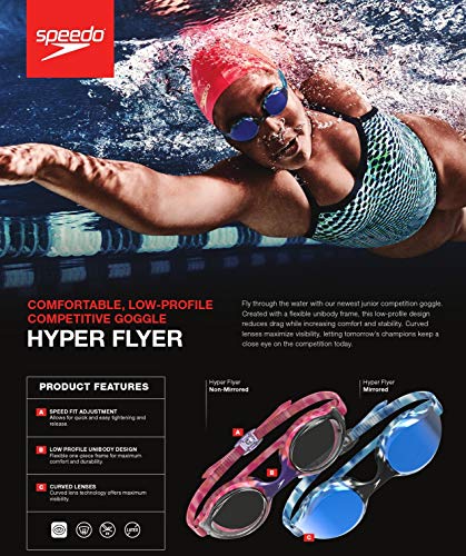 Speedo Unisex-child Swim Goggles Junior Hyper Flyer Ages 6-14,Silver Mirrored