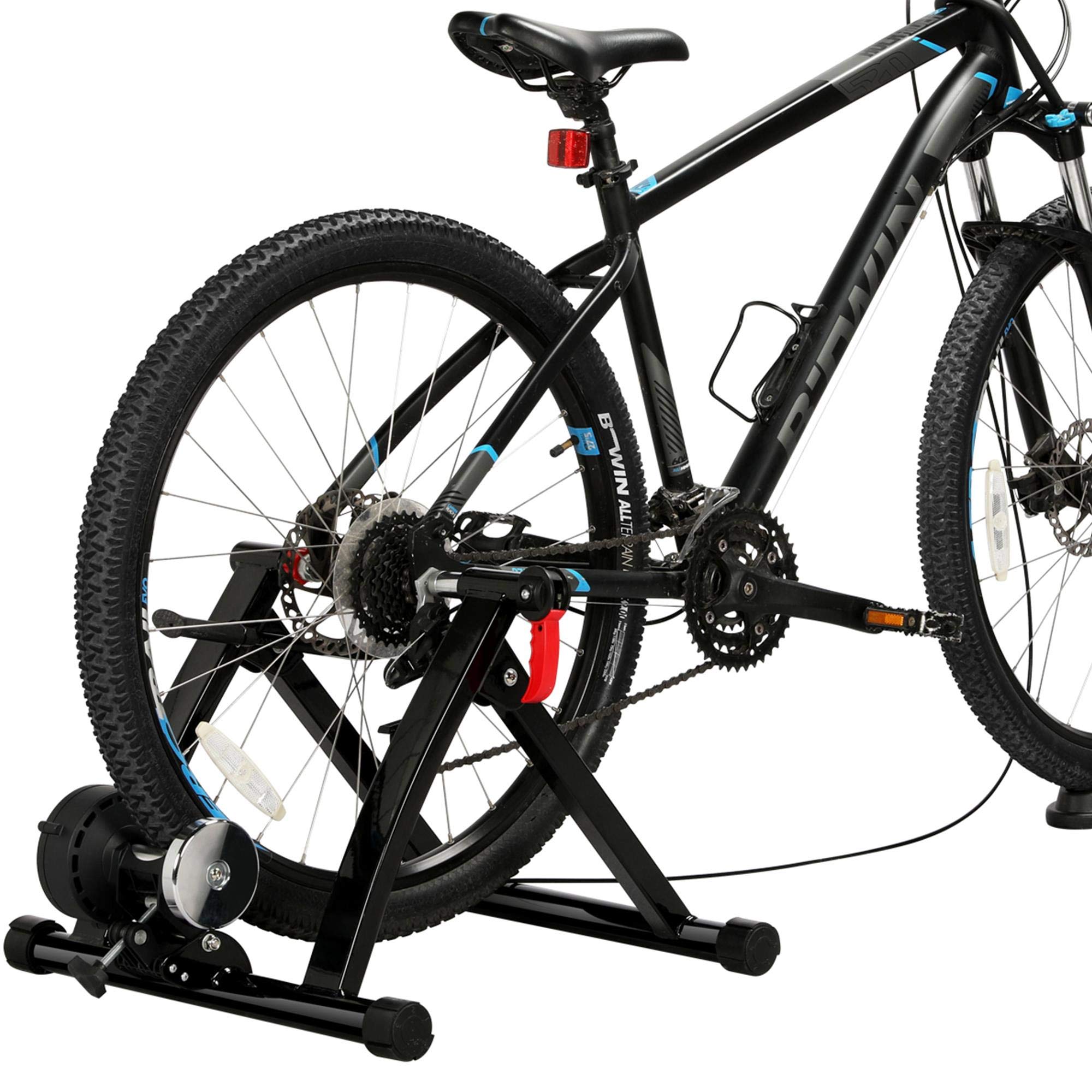 Topeakmart Magnetic Bike Trainer Stand Portable Bicycle Exercise Training Foldable Indoor Cycling Trainer w/Quick Release & Front Wheel Riser Block