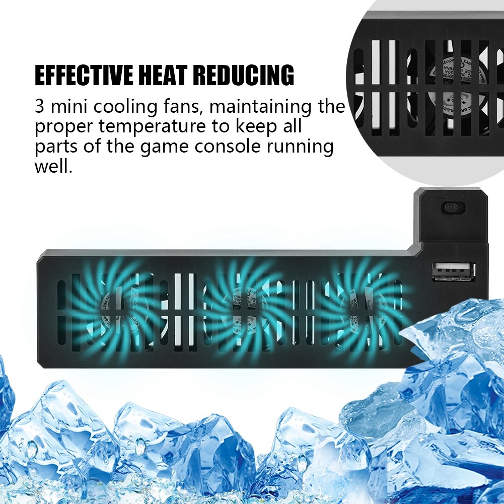 USB External Cooling Fan Built in 3 High Speed Fans Heat Reducing Side Mounted for Xbox ONE X Game Console