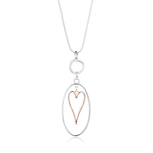 welbijoux Necklaces for Women Heart Pendant Long Sweater Layered Y Statement Lariat Silver Rose Gold Chain Necklace with Gifts Box (Rose Gold)