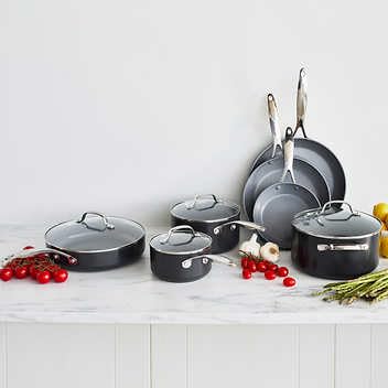 Valencia Pro Ceramic Valencia Pro Hard Anodized Healthy Ceramic Nonstick 11 Piece Cookware Pots and Pans Set, PFAS-Free, Induction, Dishwasher Safe, Oven Safe, Gray